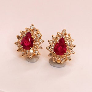 Red Ruby Earrings Ruby Diamond Earrings Ruby Cluster Earrings - Etsy