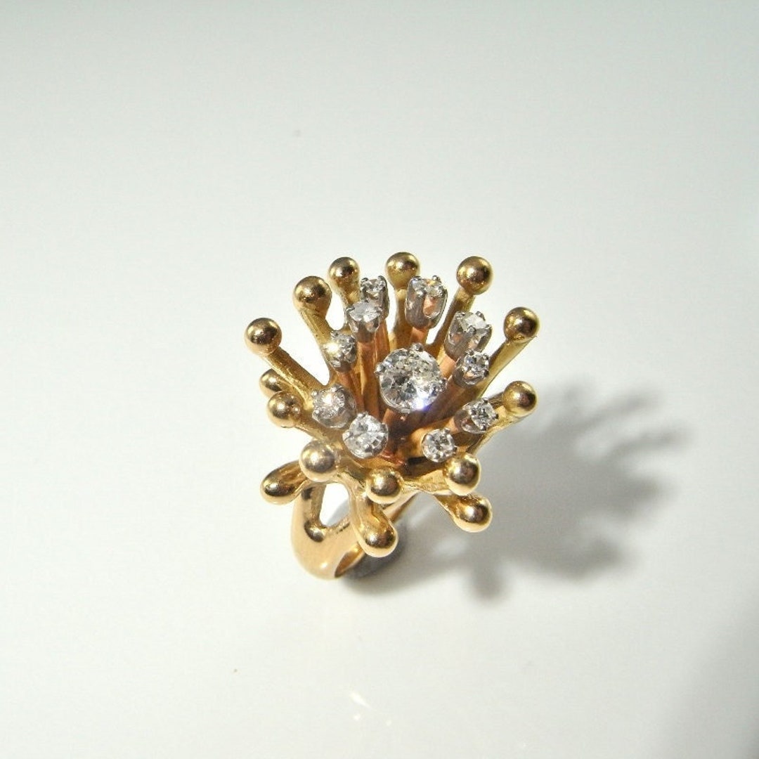 Sputnik Modernist Ring Mid Century Diamond Ring Modernist Diamond Ring ...