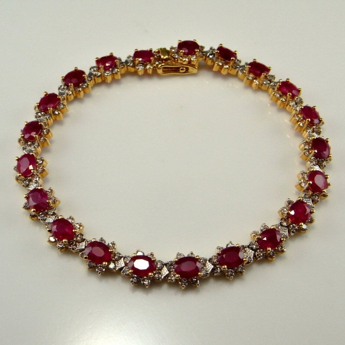 Red Ruby Diamond Tennis Bracelet 14K Yellow Gold Natural Ruby | Etsy
