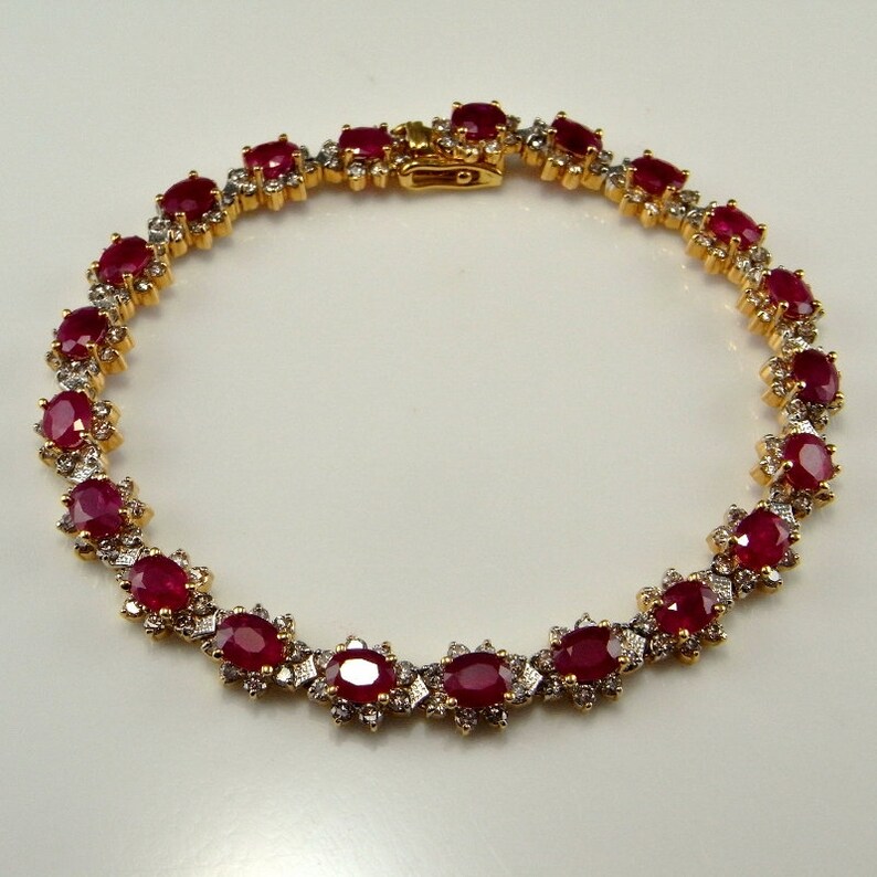 Red Ruby Diamond Tennis Bracelet 18k 18kt 750 Yellow Gold Etsy