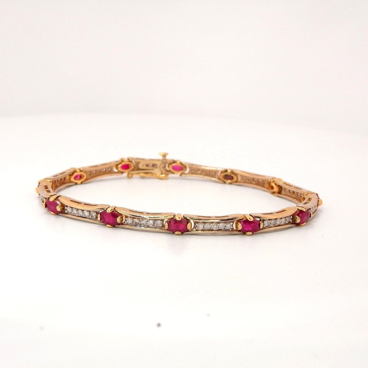 Natural Red Ruby Diamond Bracelet 14K Gold Estate Ruby Tennis Bracelet ...