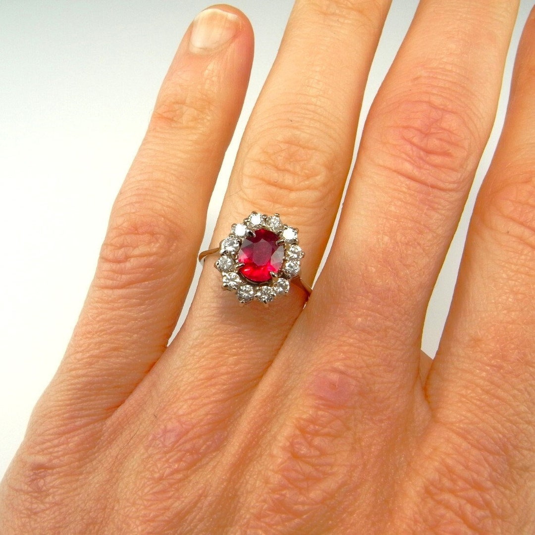 Vintage Ruby Engagement Ring Ruby Diamond Halo Engagement Ring Ruby ...