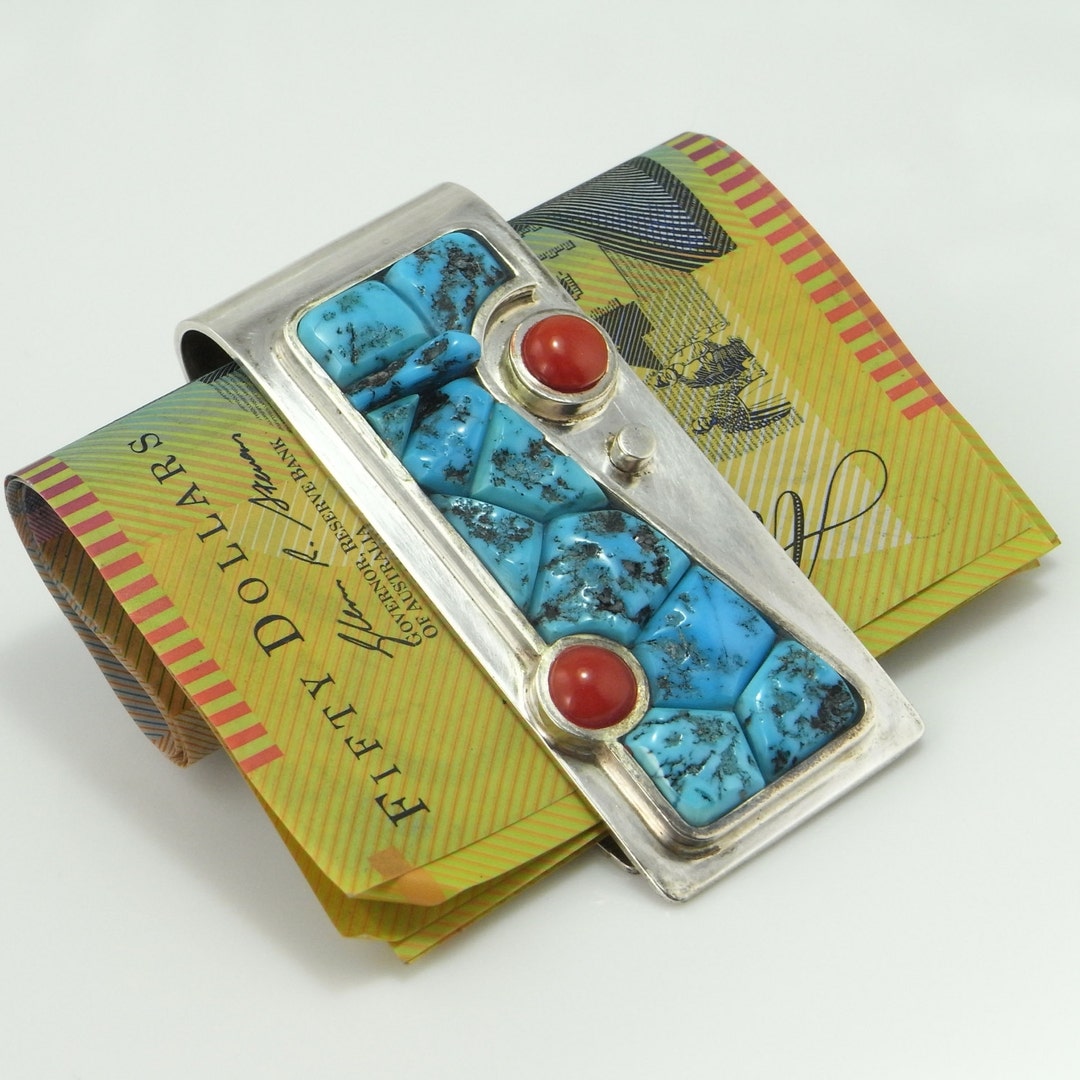 Coral Turquoise Money Clip Coral Jewelry Turquoise Silver Mens Jewelry ...