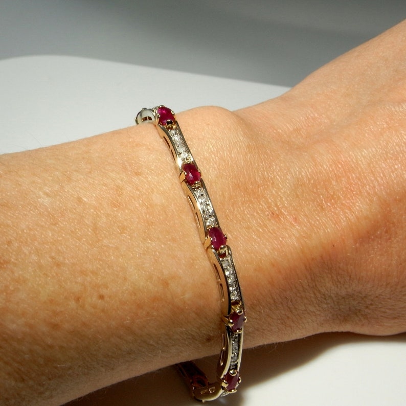 Natural Red Ruby Diamond Bracelet 14K Gold Estate Ruby Tennis | Etsy