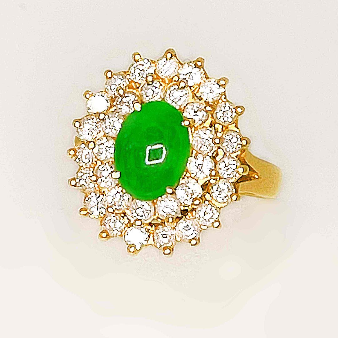 Exceptional Green Jade Diamond 18K Gold Ring One of a Kind Jadeite Ring ...