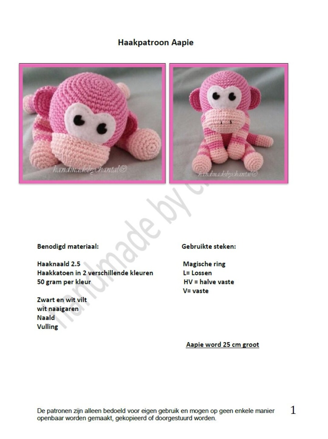 Haakpatroon aapie - Etsy Nederland