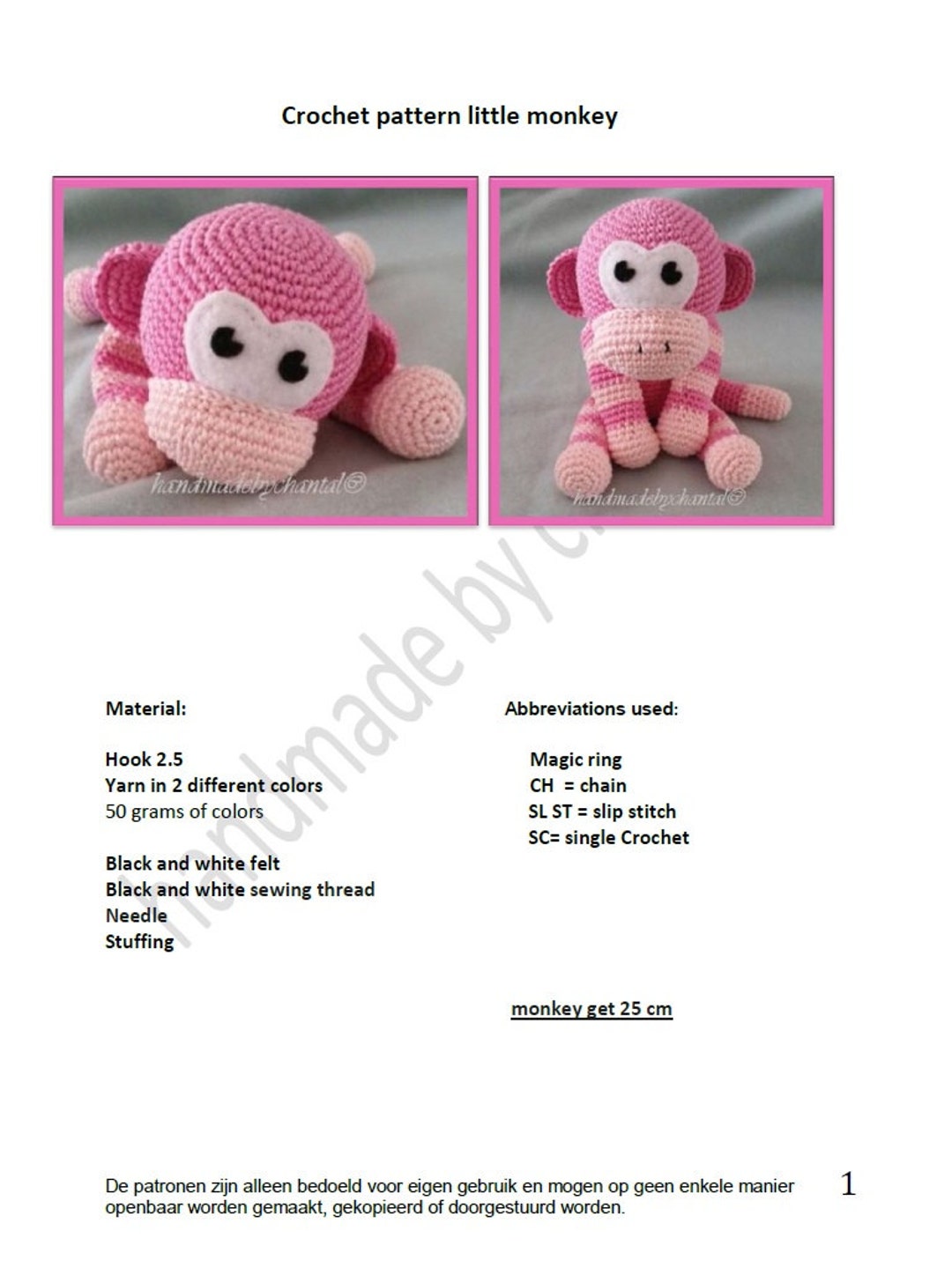 Crochet Pattern Little Monkey - Etsy