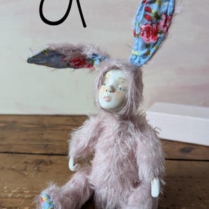 Art Teddy Sculpted Porcelain Bisque Face Bunny Whimsical Vintage Style ...