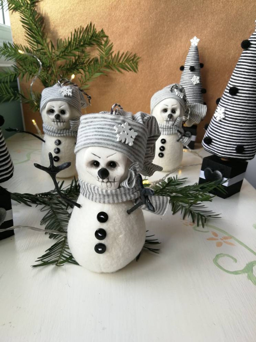 Handmade Creepy Gothic Christmas Ornament, Twisted Snowman With a ...