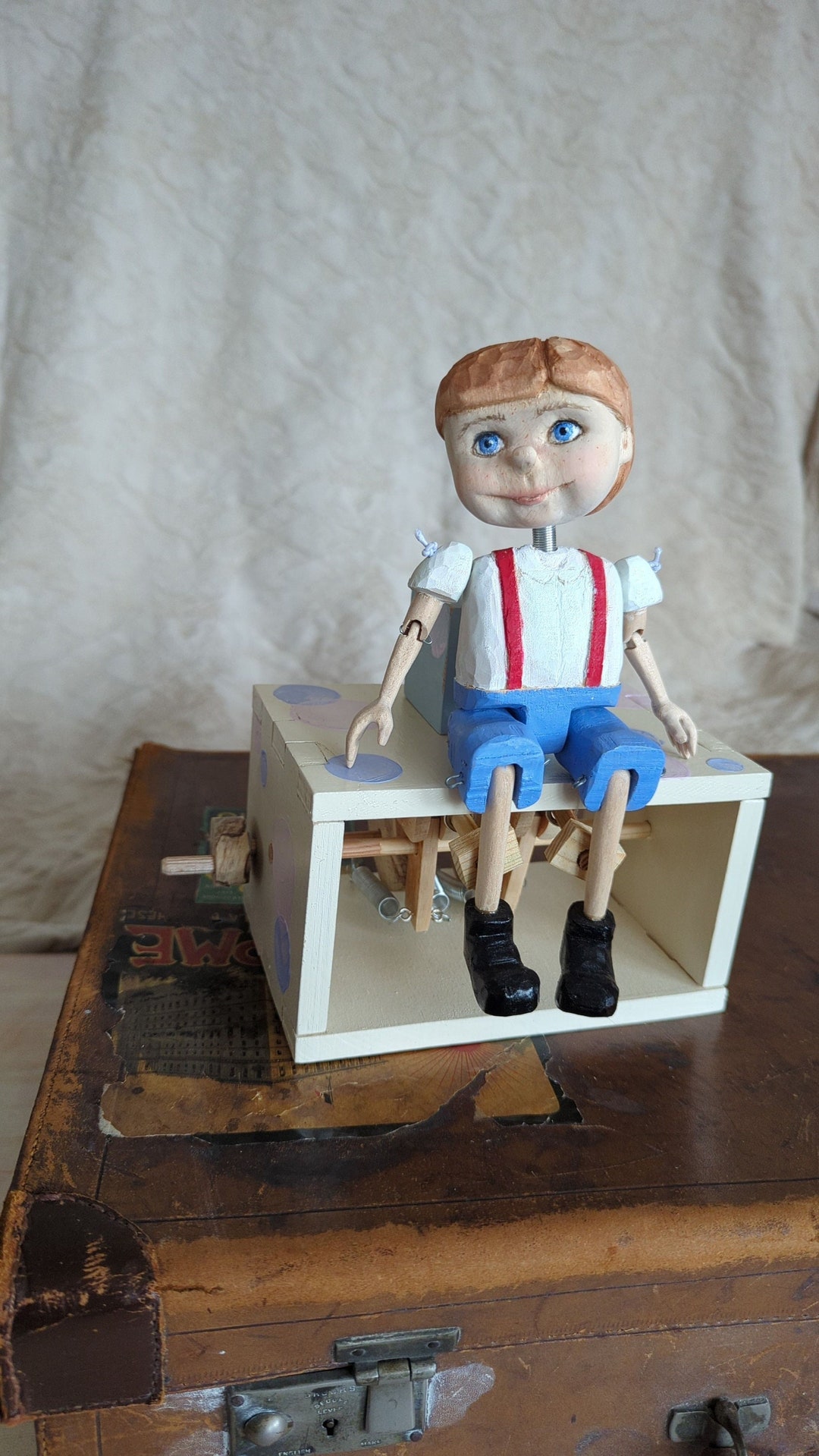 Handmade Wooden Rod Puppet With an Automaton Stand, Table Top Puppet ...
