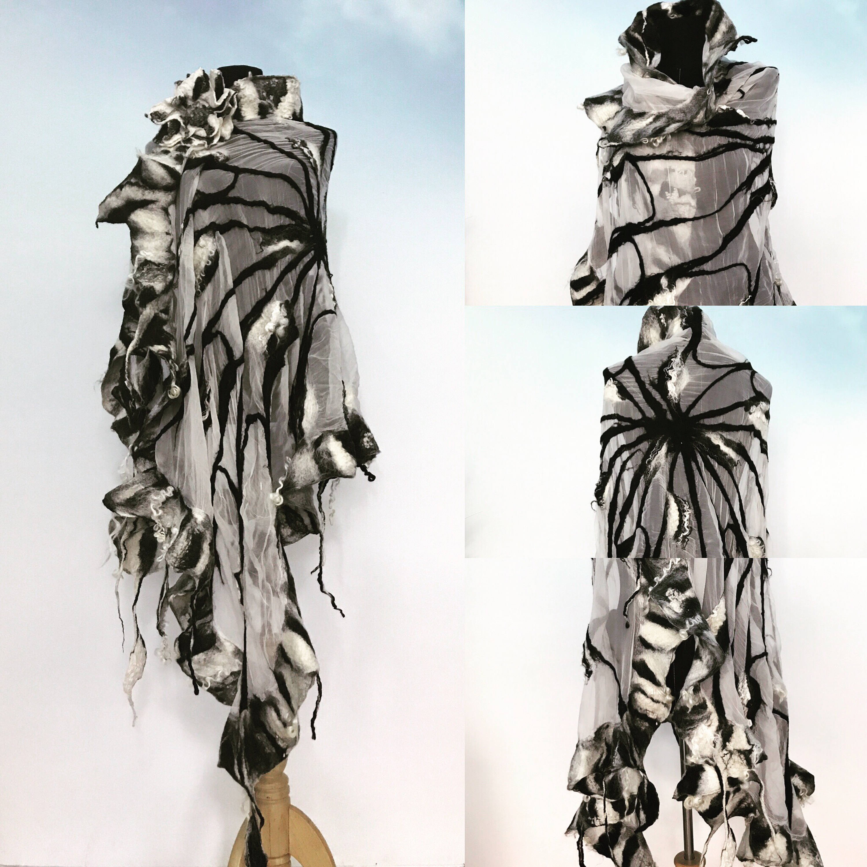 Eco Couture Black and White One of a Kind Hand Made Unique Shawl - Etsy