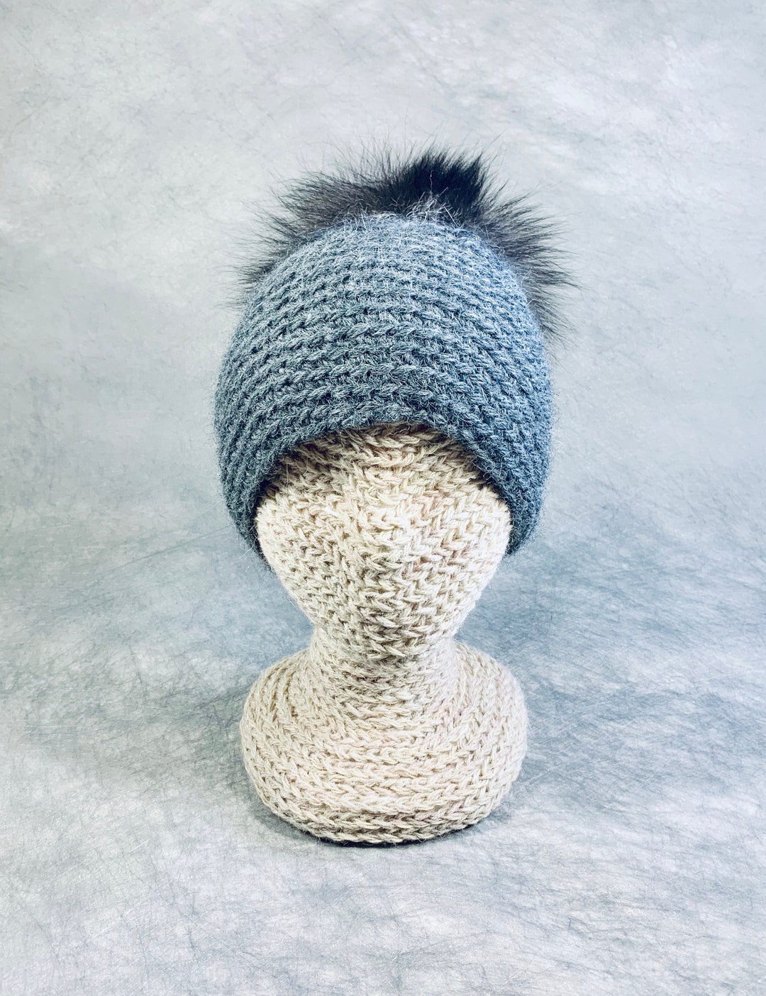 Alpaca niño mohair gorro sombrero con pompón de piel natural - Etsy España