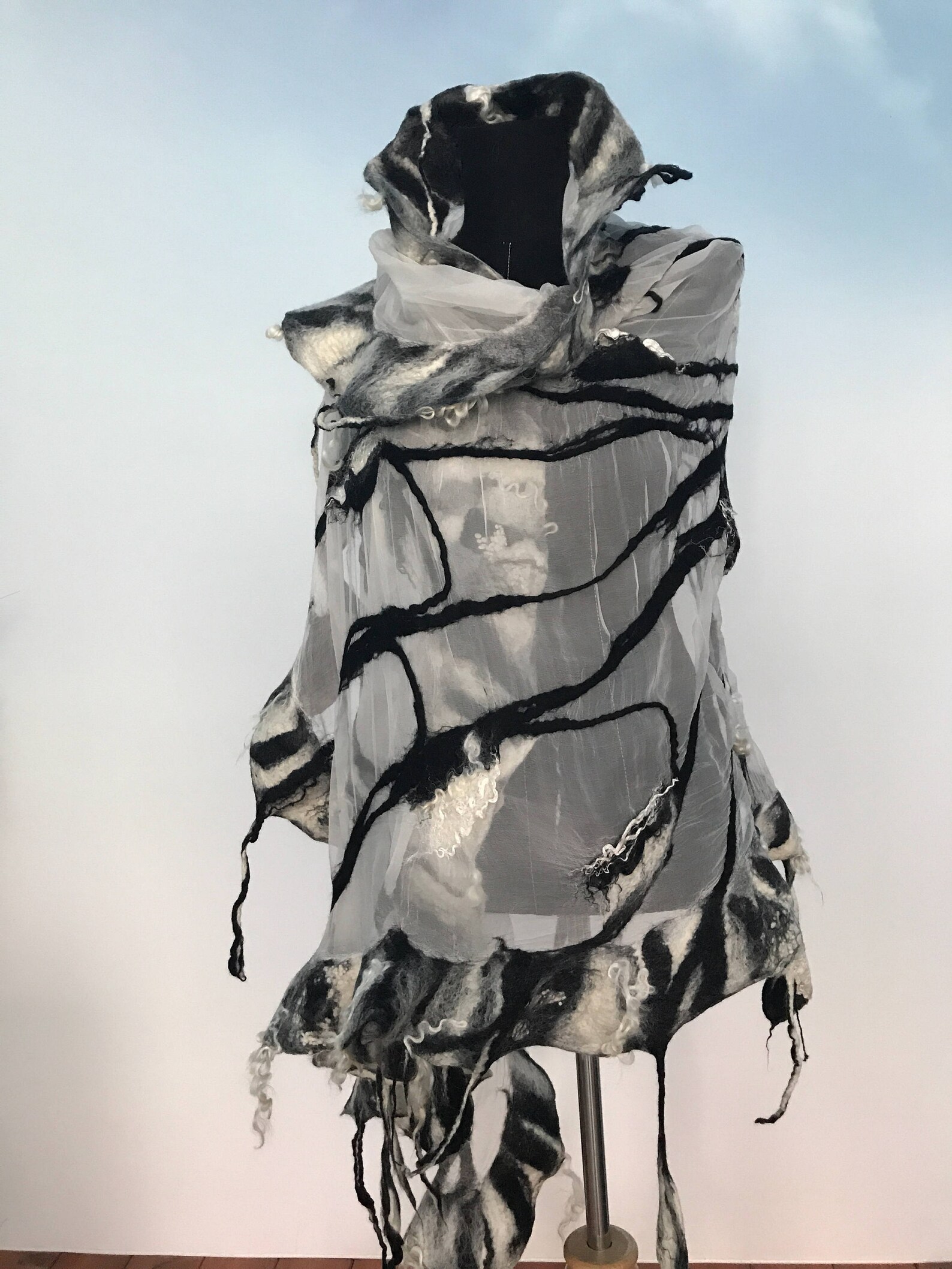 Eco Couture Black and White One of a Kind Hand Made Unique Shawl - Etsy