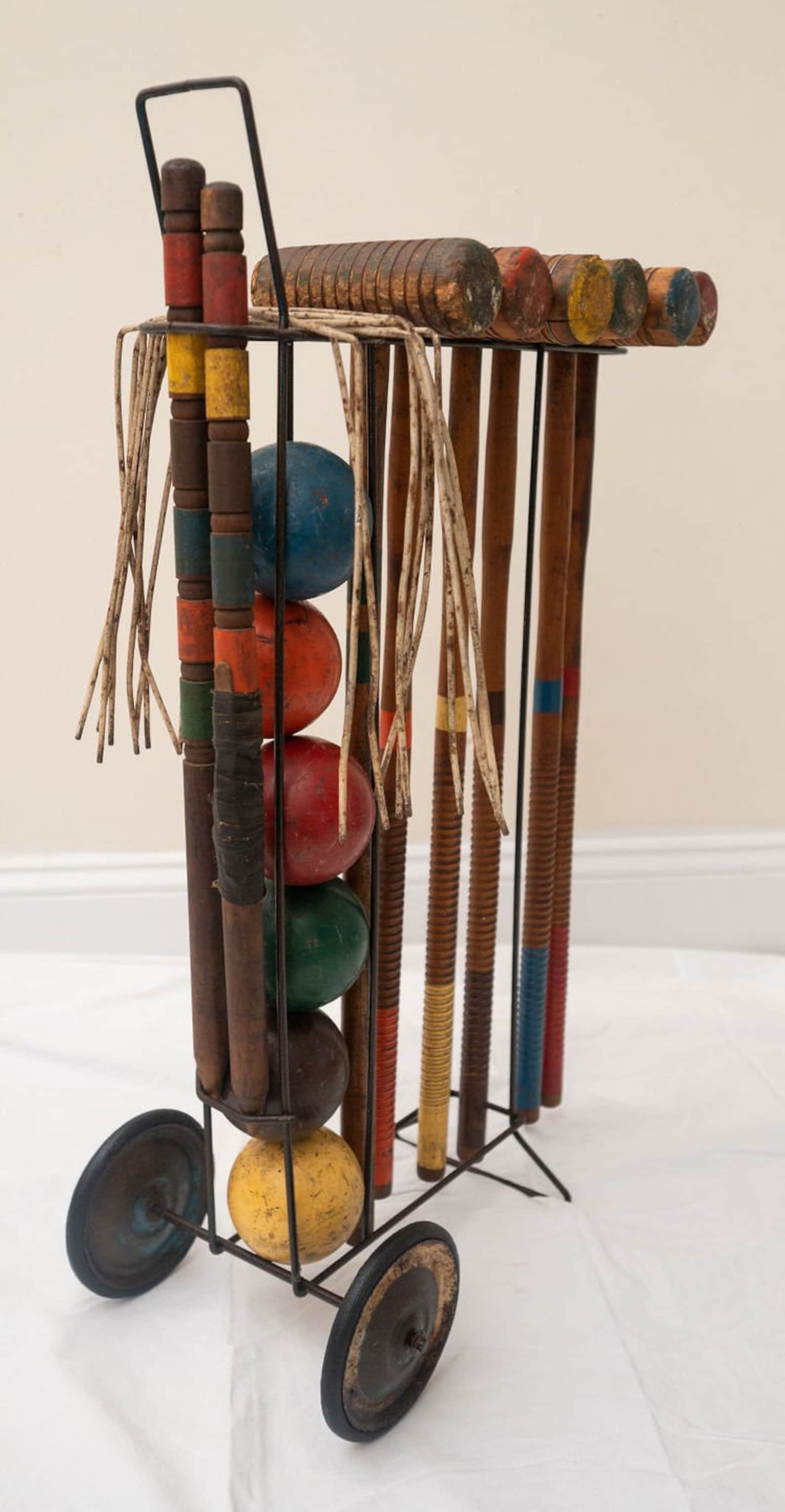 Wooden Croquet Set With Metal Cart - Etsy
