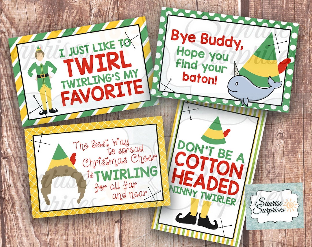 Funny Christmas Twirl Cards, Baton Twirling Elf Designs (printable PDF ...