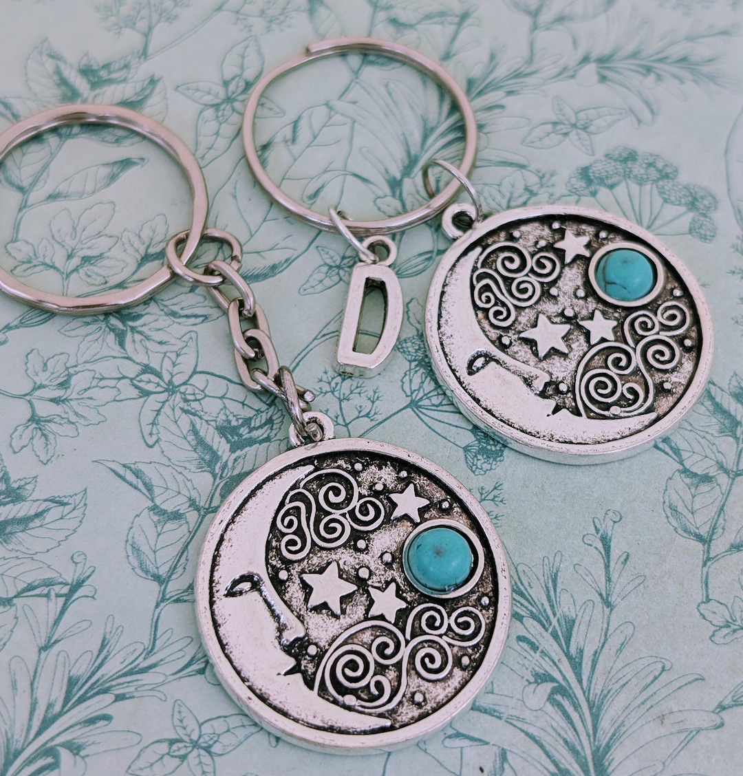 Celestial Moon Keyring, Celestial Moon Keychain, Cresent Moon Keyring ...