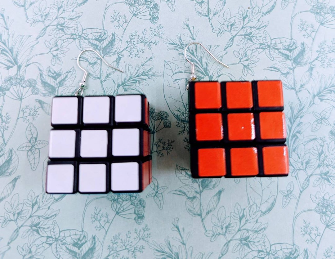 Rubik's Cube Earrings, Statement Earrings, Retro Earrings, Puzzle ...