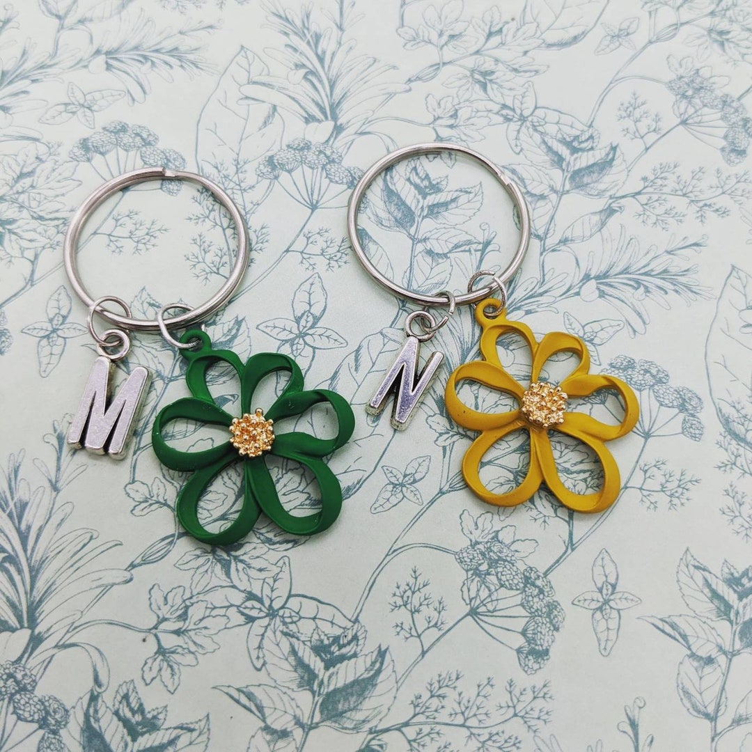 Flower Keyring, Bag Charm, Personalised Keyring, Initial Keyring ...