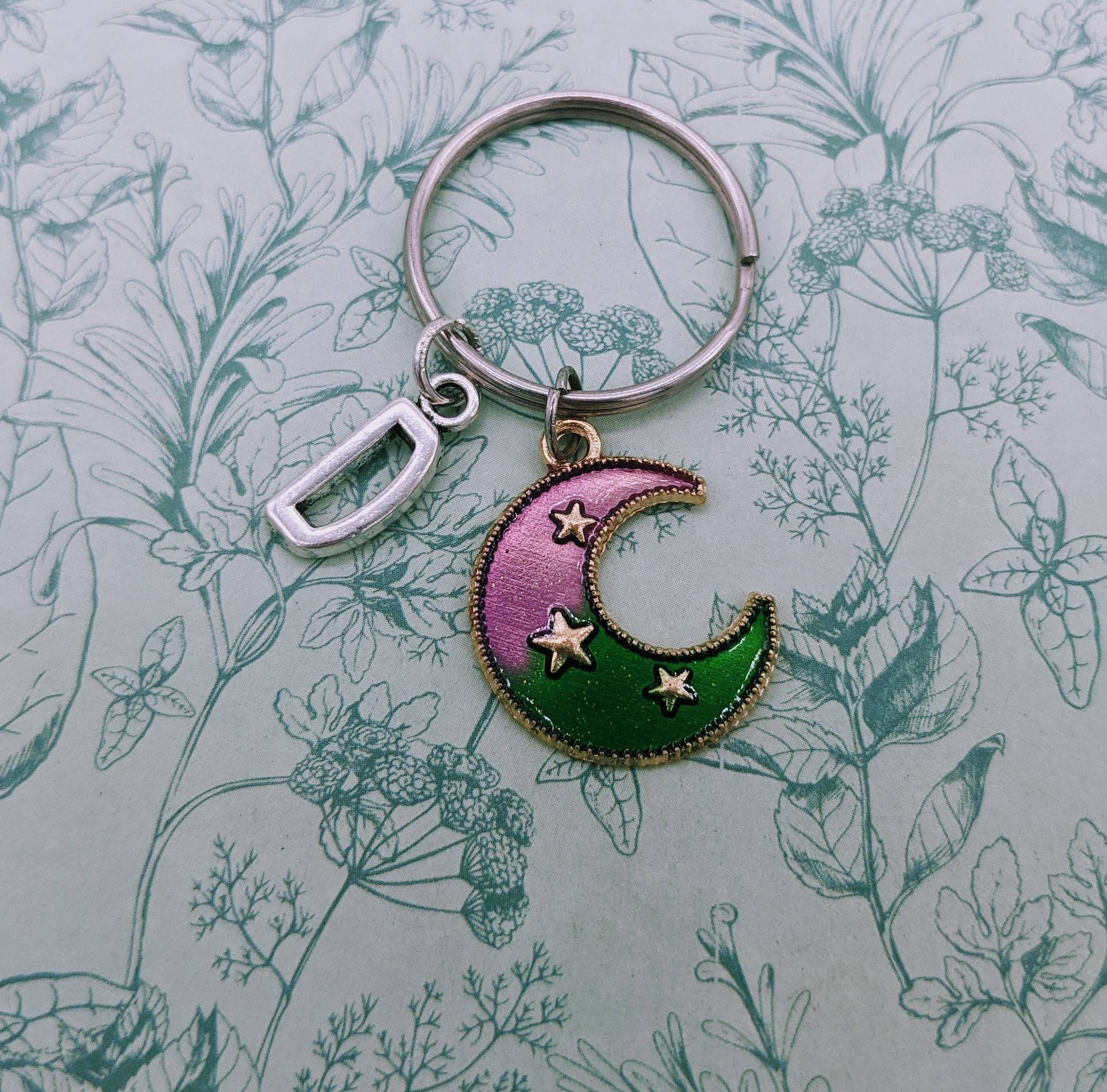 Crescent moon keychain moon keyring space gifts pagan | Etsy