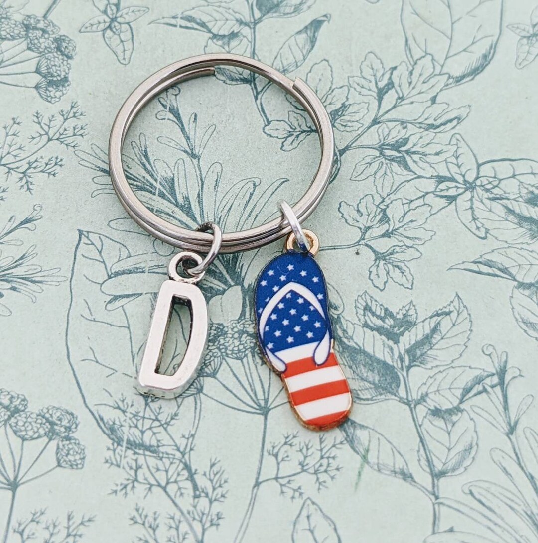 Flip Flop Keychain, Flip Flop Keyring, USA Flag Keychain, Flip Flop ...