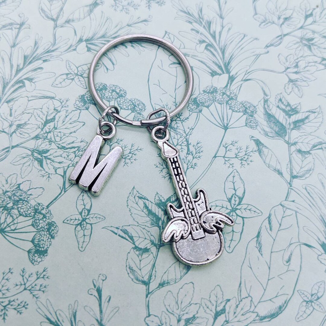 Guitar Keychain, Guitar Lover Gifts, Guitar Player Gifts, Initial ...