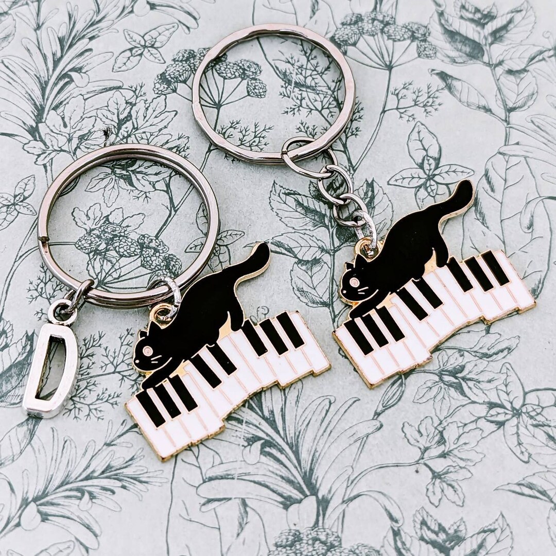 Black Cat Keyring, Cat Mom Gifts, Musician Gifts, Musician Keychain ...