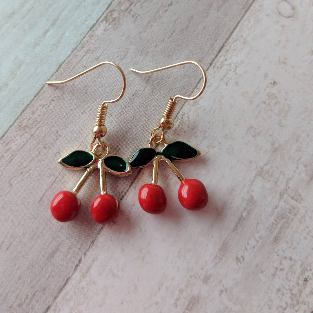 Cherry Earrings, Cherry Jewellery, Cherry Retro Earrings, Fruit Lover ...
