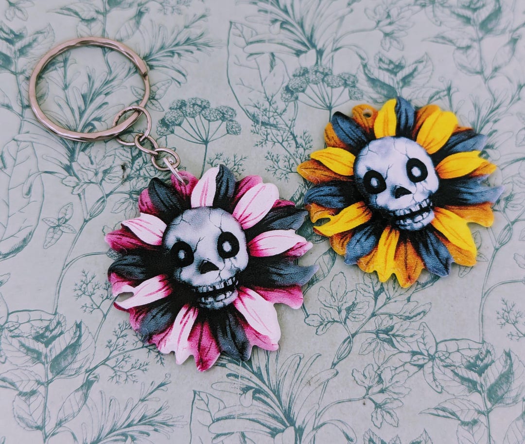 Skull Flower Keyring, Skull Flower Keychain, Gothic Gifts, Goth ...