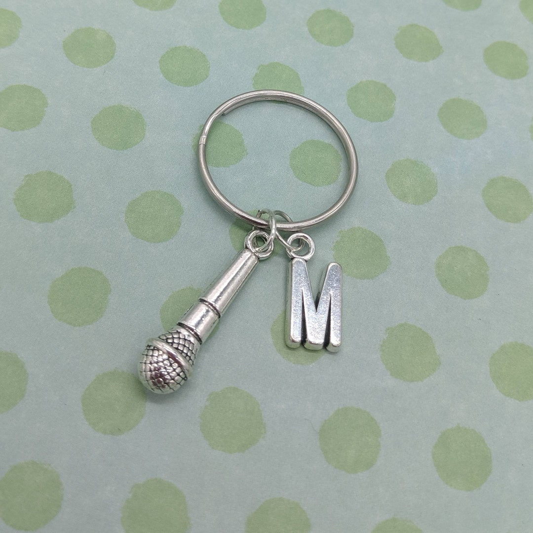 Microphone Keychain, Initial Keyring, Personalised Keyring, Music Gift ...