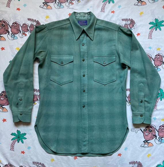 Vintage 50’s Pendleton Sage Green Shadow Plaid Field … - Gem