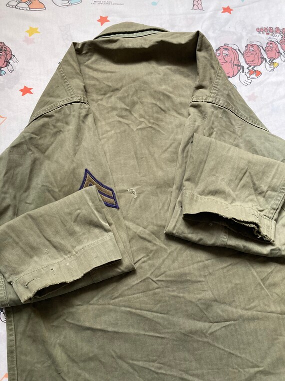 Vintage 40’s WW2 US Army Herringbone Twill OD-7 Shirt… - Gem