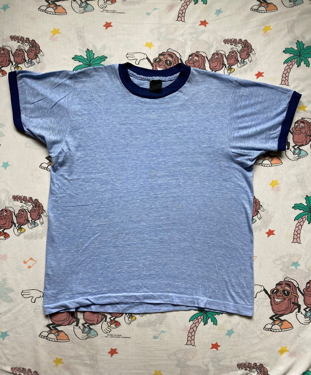 Vintage 70s Skipper Blank Heather Blue Ringer T Shirt, Size Medium 5050 ...