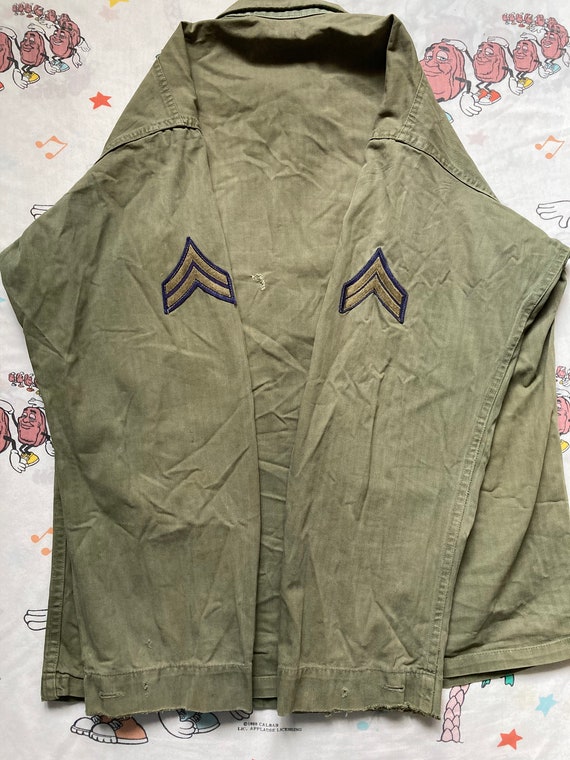 Vintage 40’s WW2 US Army Herringbone Twill OD-7 Shirt… - Gem