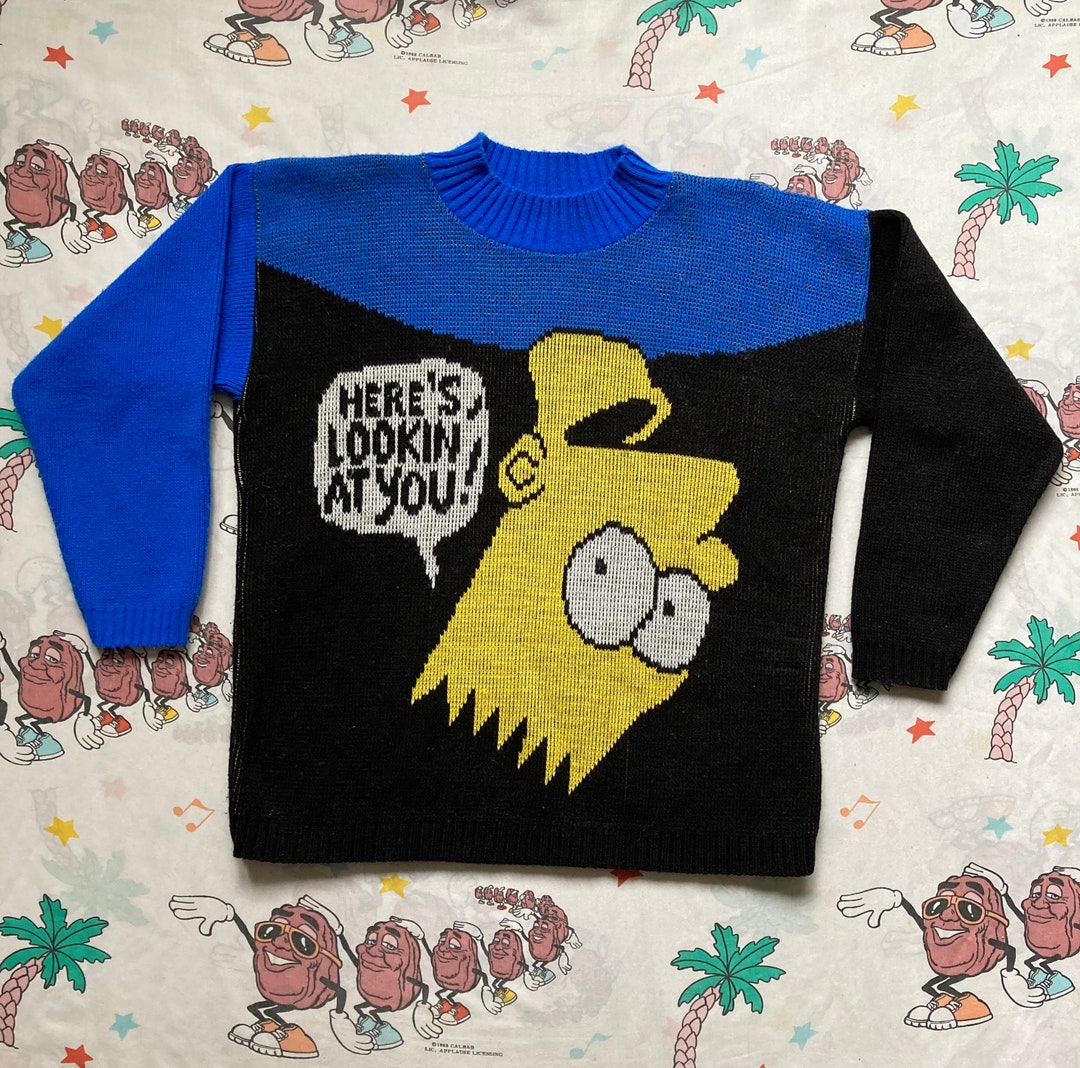 Vintage 90s Bart Simpson Heres Lookin at You Knit Sweater, Size Medium 1990 Hot Cashews - Etsy