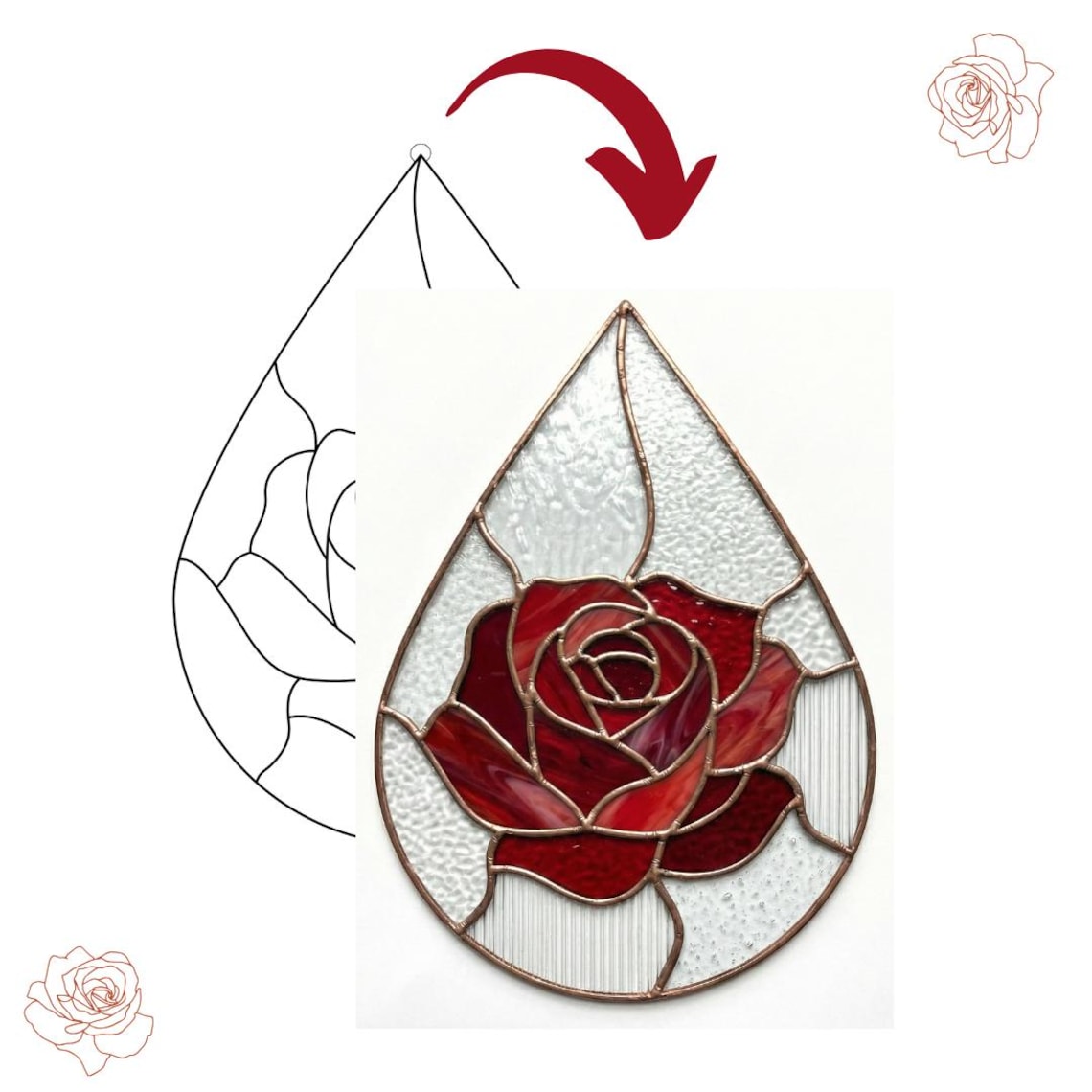 Valentines Day Stained Glass Pattern for Rose Sun Catcher DIY Template ...