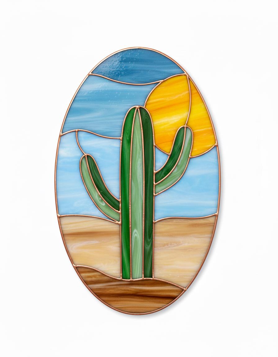 Cactus Stained Glass Pattern for Cactus Panel Sun Catcher DIY Template ...