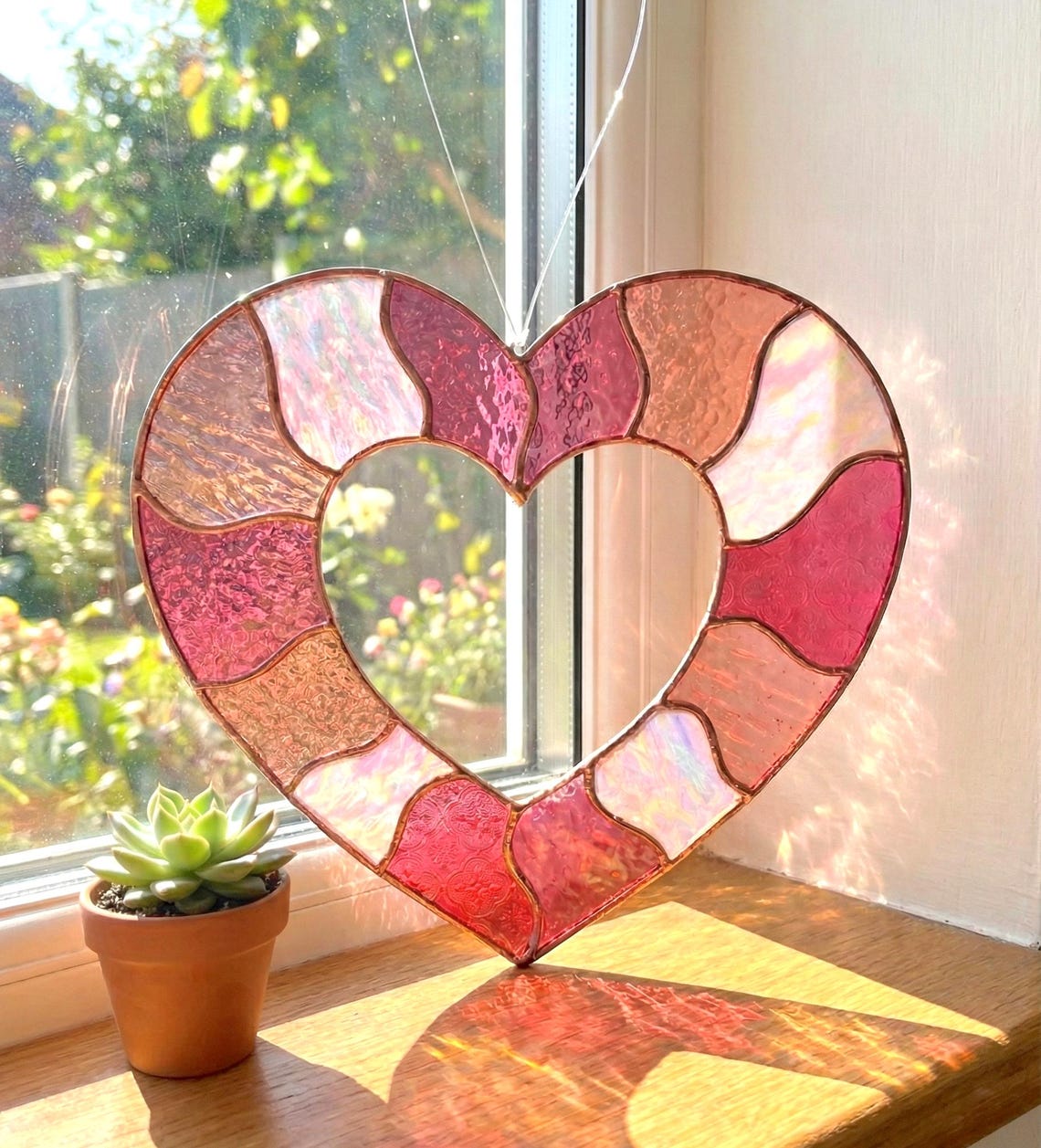 Valentines Day Stained Glass Pattern for Heart Sun Catcher DIY Template ...