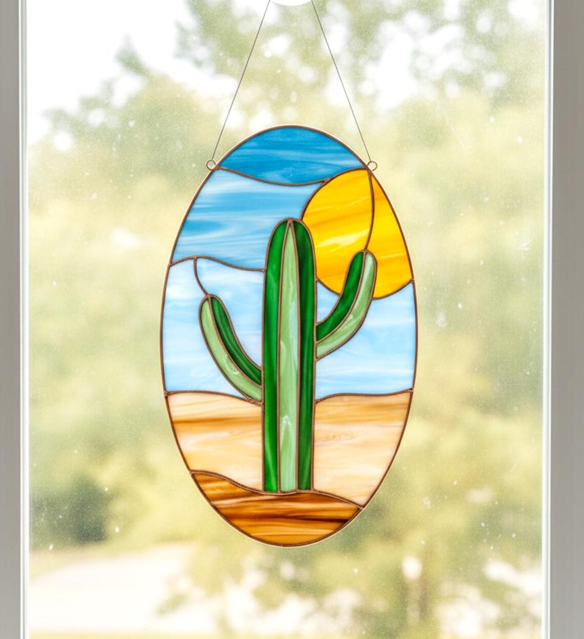 Cactus Stained Glass Pattern for Cactus Panel Sun Catcher DIY Template ...