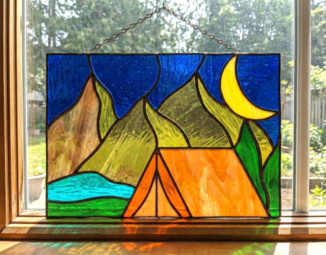 Camping Stained Glass Pattern for Mountain Panel DIY Template (PDF, PNG ...