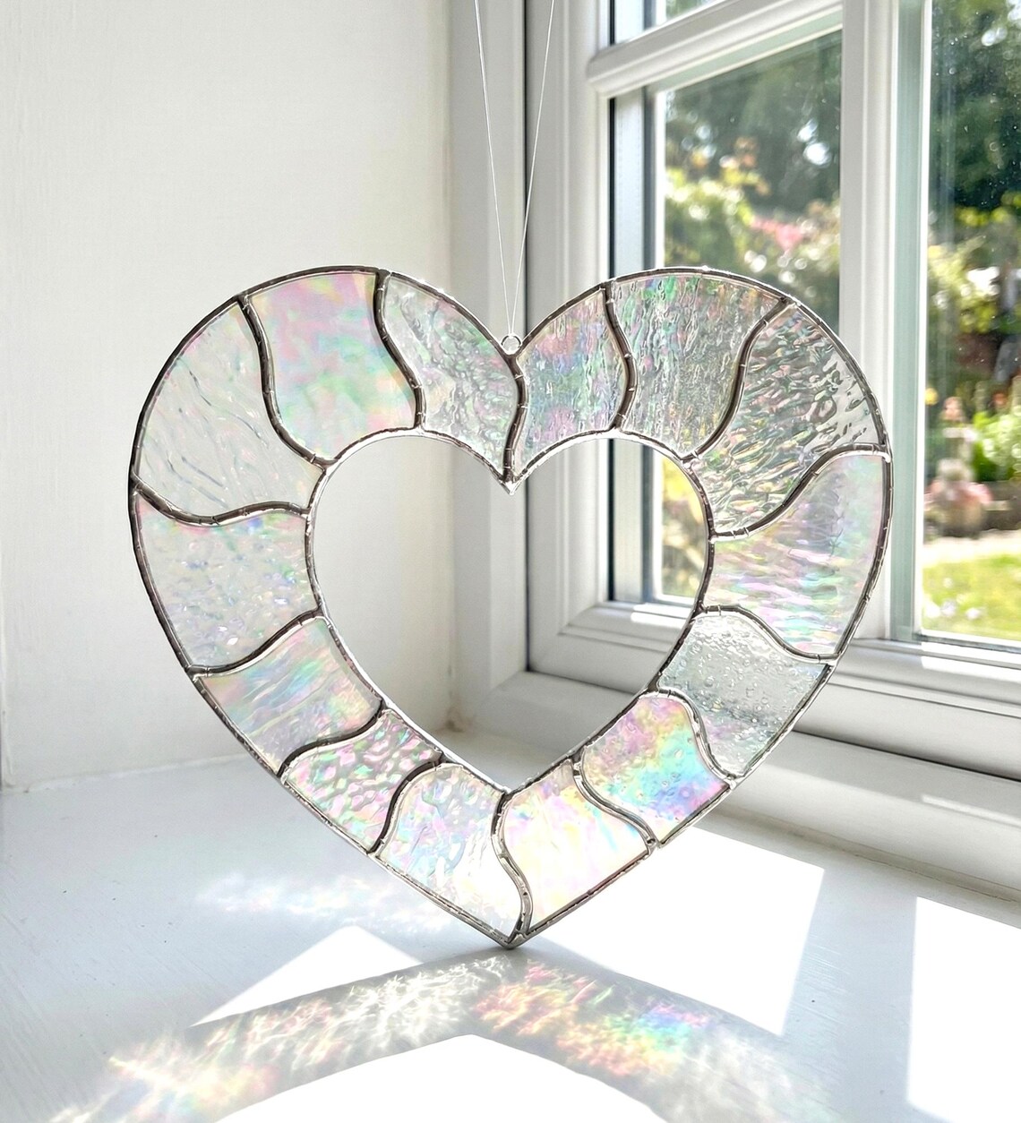 Valentines Day Stained Glass Pattern for Heart Sun Catcher DIY Template ...