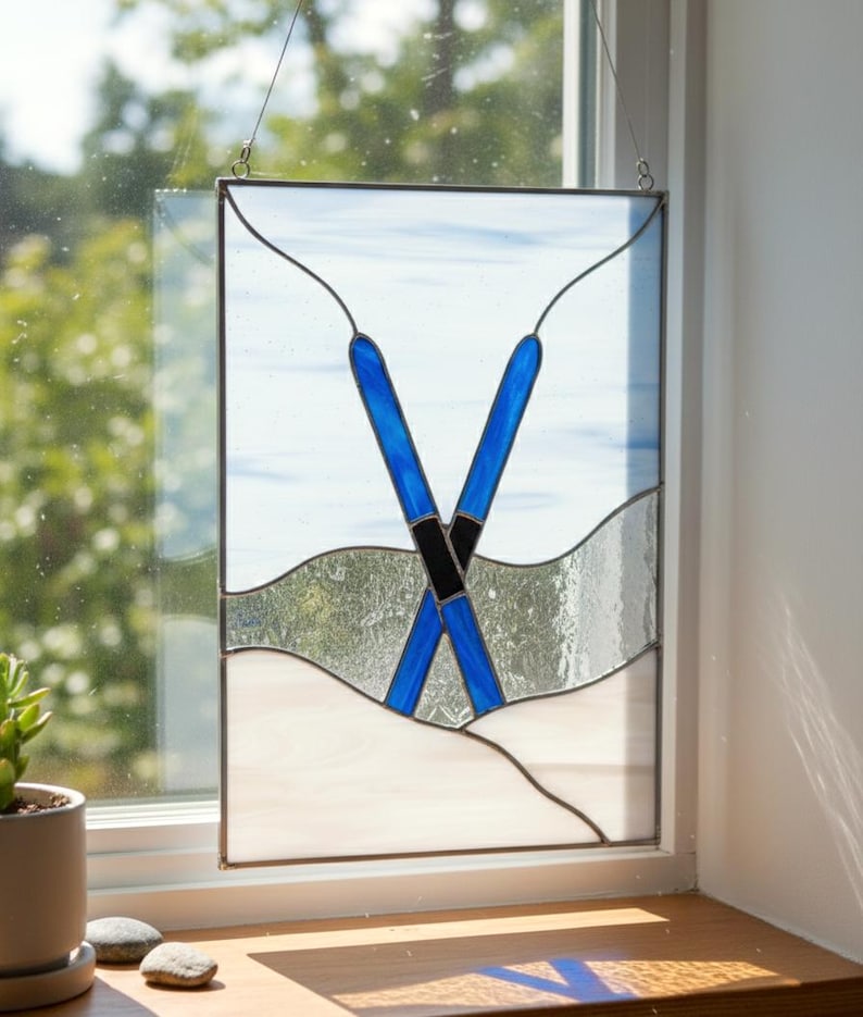 Skis Stained Glass Pattern for Winter Panel DIY Template (PDF, PNG, Svg ...