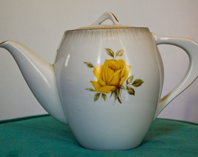 1950s 1940s Vintage SANGO CHINA Japan DAWN Yellow Rose Teapot With Lid ...