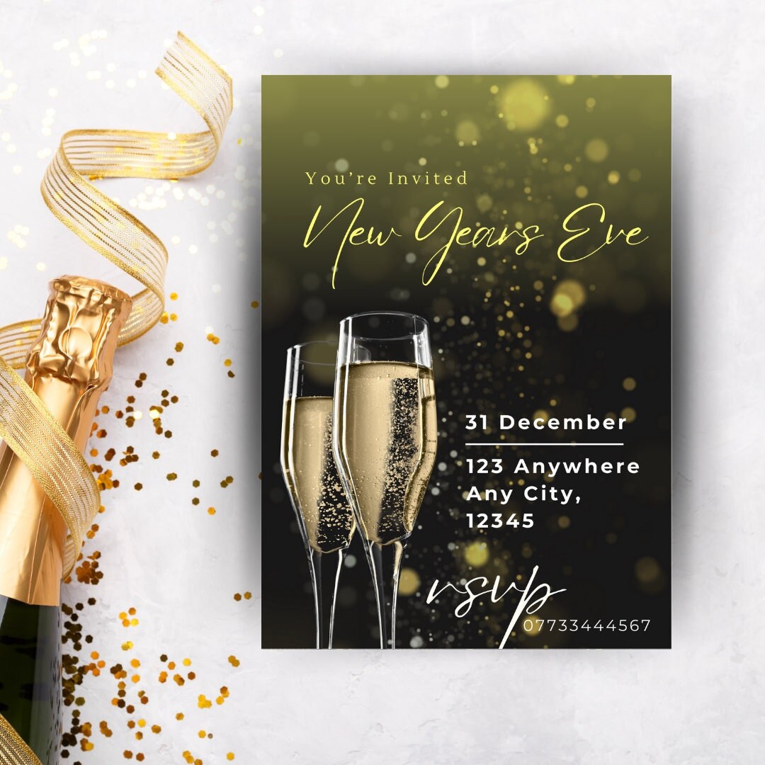 New Years Eve Party Invitation | NYE | Black & Gold | 2023 2024 ...