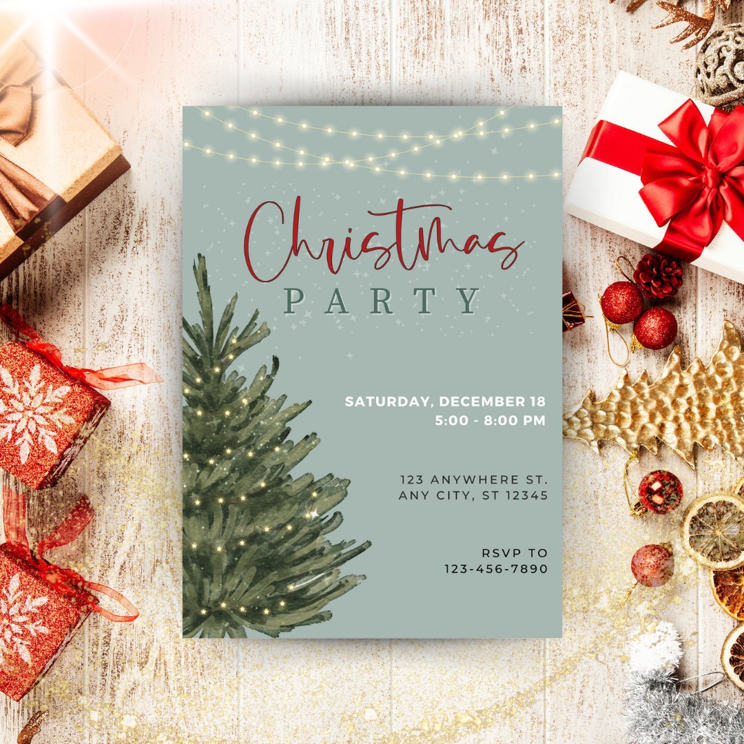 Christmas Party Invite | Xmas Fur Tree | Merry Christmas | Happy ...
