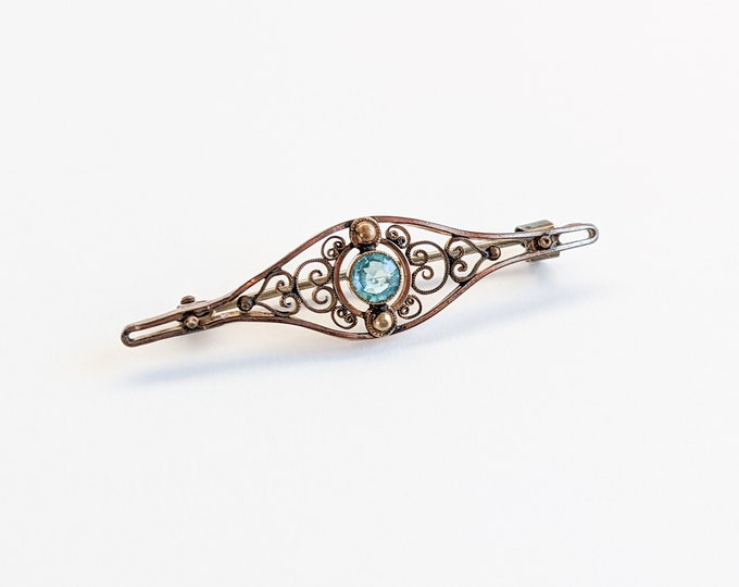 Antique Blue Topaz Brooch, Art Nouveau Gilt Wirework Filigree Lapel Pin ...
