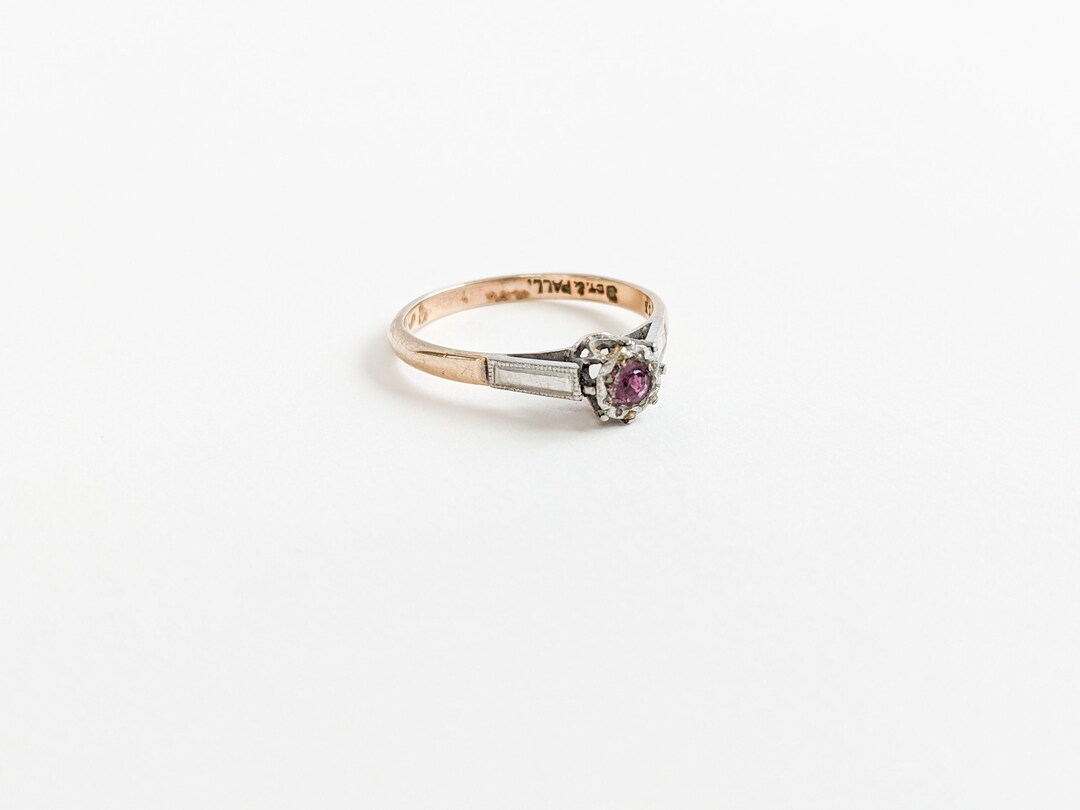Antique Art Deco 9ct Gold Pink Ruby Engagement Ring, UK L - Etsy