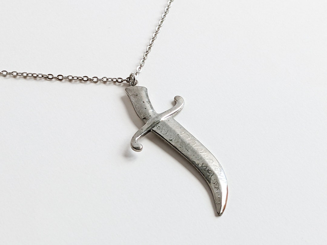 Vintage Scimitar Pendant Necklace, Silver Tone Sword Costume Cable ...