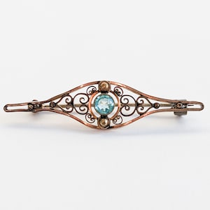 Antique Blue Topaz Brooch, Art Nouveau Gilt Wirework Filigree Lapel Pin ...
