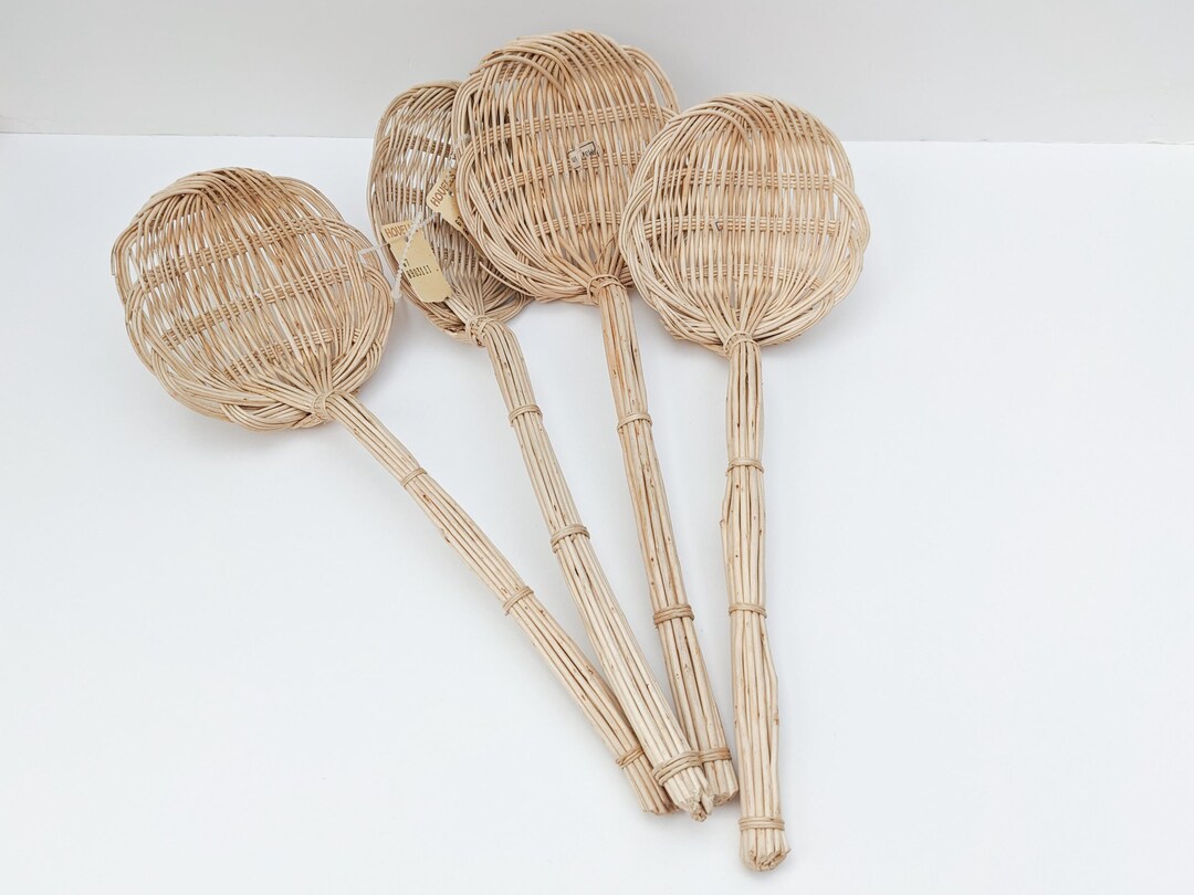 Vintage Wicker Display Spoons, Set of 4, Handmade Weaved Strainer ...