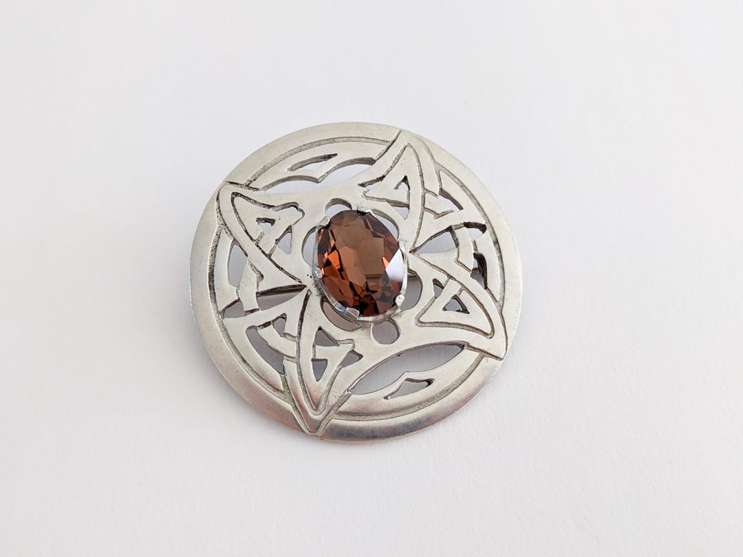 Vintage Celtic Brooch Pin, Dark Citrine Glass Stone, Scottish Kilt Pin ...